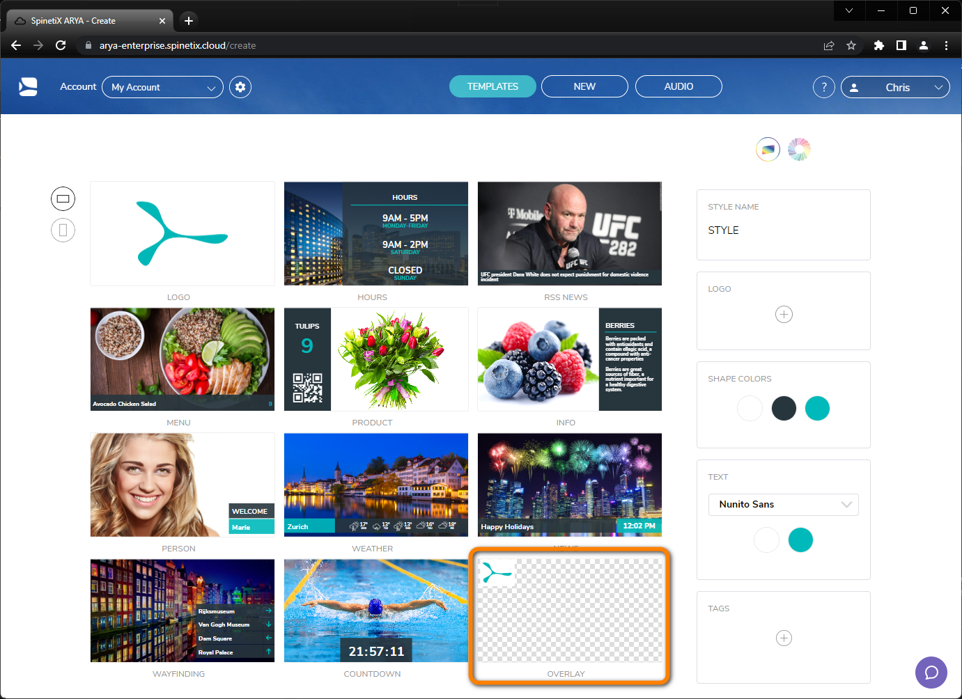 The Project Overlay and the Overlay Template – SpinetiX ARYA Help Center